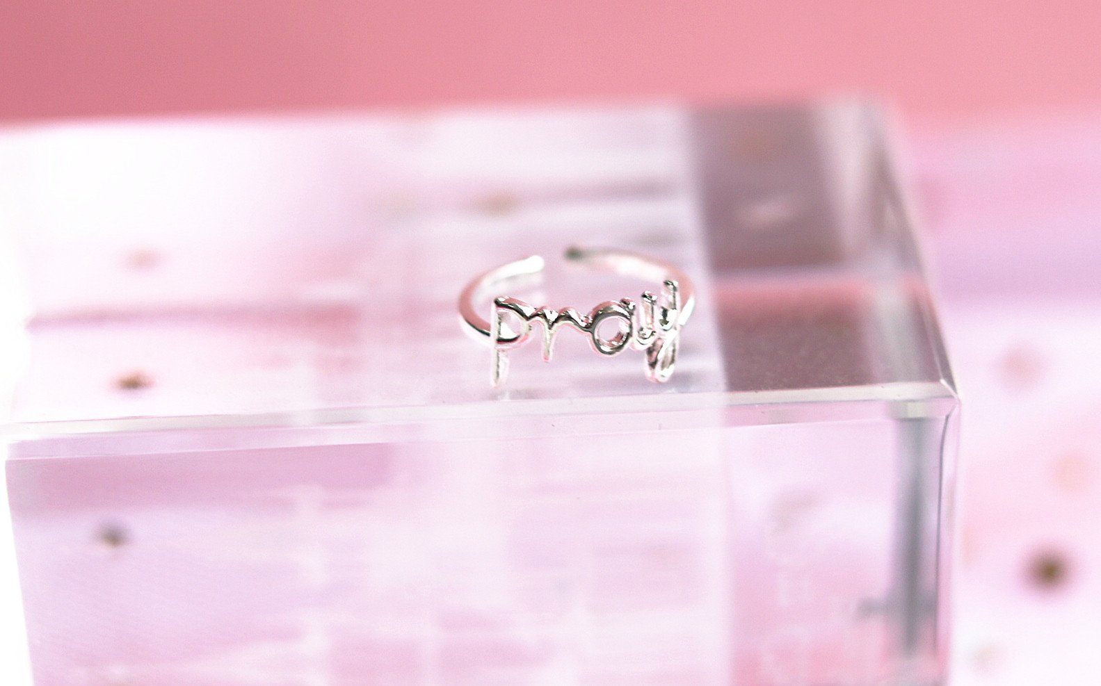 Helen de Lete Fashion English Letter Pray Sterling Silver Open Ring