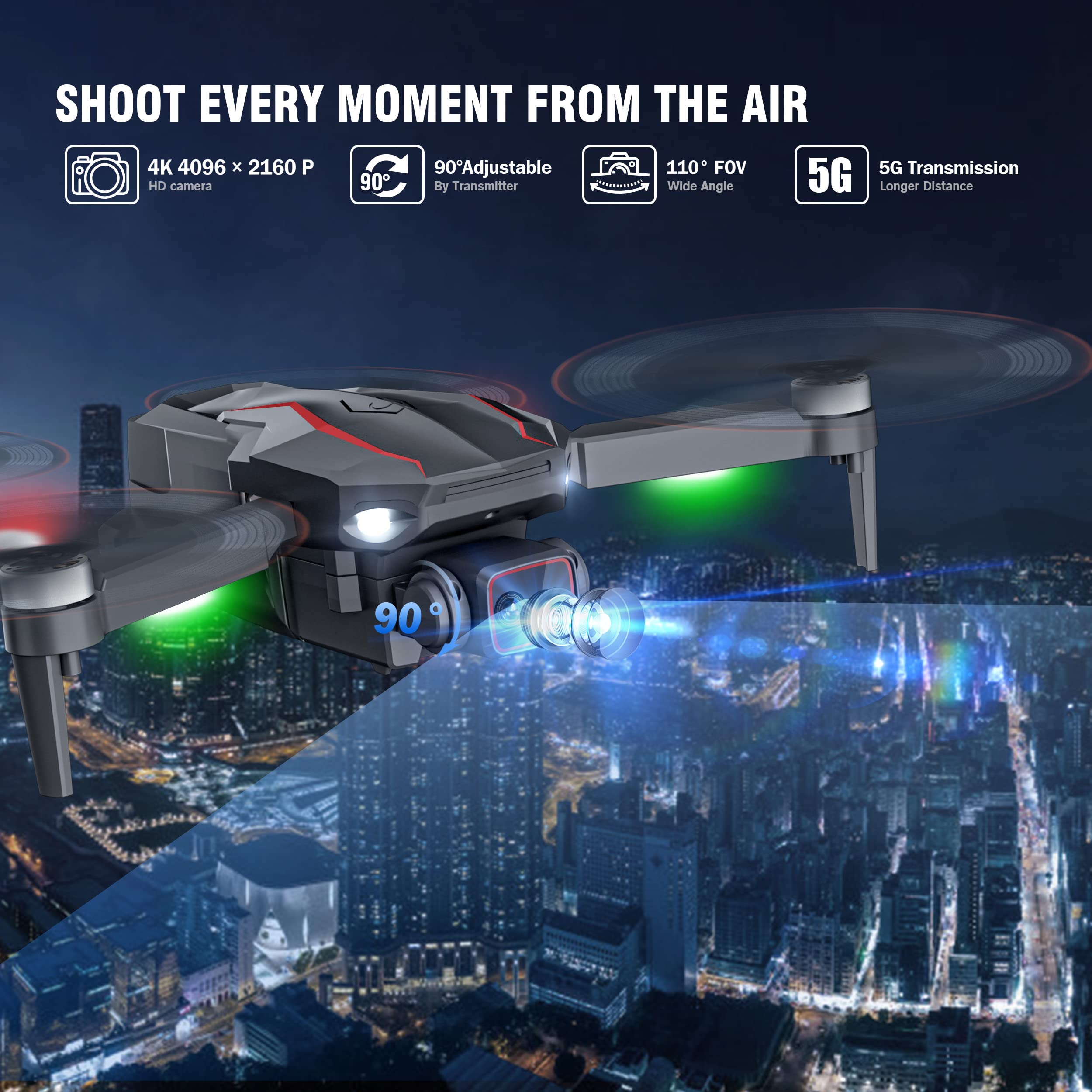 GPS Drones with FPV Camera for Adults 4K FPV,Foldable Video Drone with GPS Return,Follow Me,Brushless Motor,Altitude Hold and 55 Mins Long Flight Time, GPS RC Quadcopter for Beginners