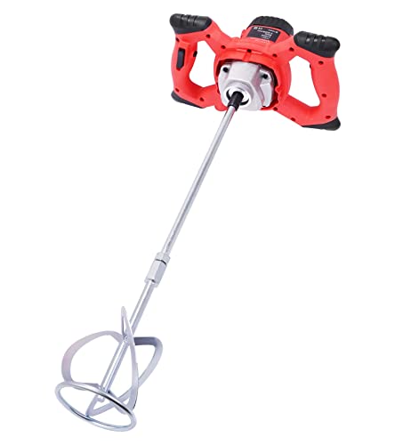 Portable Concrete Mixer 110V 2100W Electric Handheld 6 Gears for Thinset Cement Plaster Grout Paint Mud Mixing with 23.6" Stirring Rod (Red)