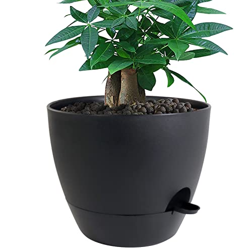 UOUZ 12 inch Large Self Watering Pots, Plastic Planters with 60oZ Removable Deep Reservoir and Multi Mesh Drainage Holes for Indoor Outdoor Garden Plants and Flowers, Black