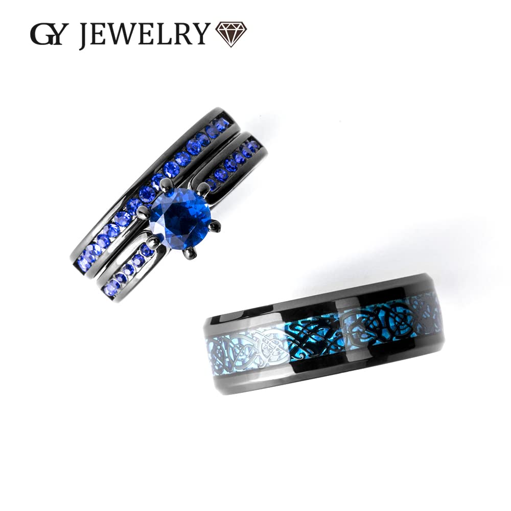 Gy Jewelry Two Rings Couple Ring Bridal Sets His Hers Black Stainless Steel 10k Black Wedding Band