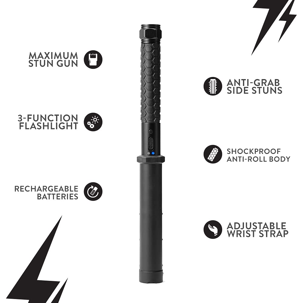 GUARD DOG SECURITY Stun Gun Flashlight - Maximum Voltage - 280 Lumens - 3 Light Functions β Rechargeable Battery - Wrist Strap