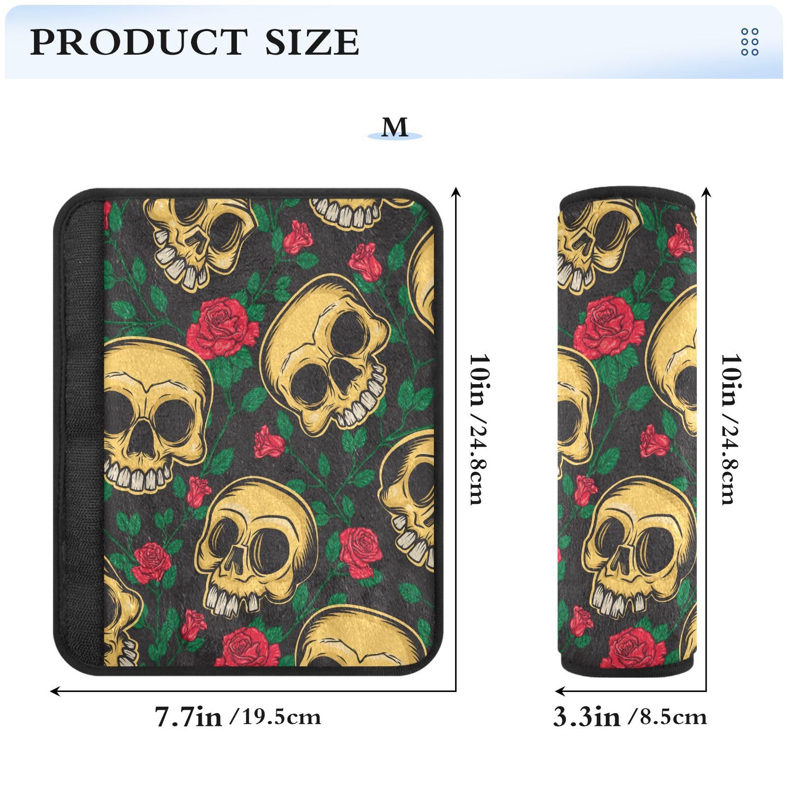 Halloween Sugar Skull Rose Seat Belt Covers 2 Pack Car Seat Strap Covers Super Soft Car Seat Neck Cover for Adults Baby Boys Girls