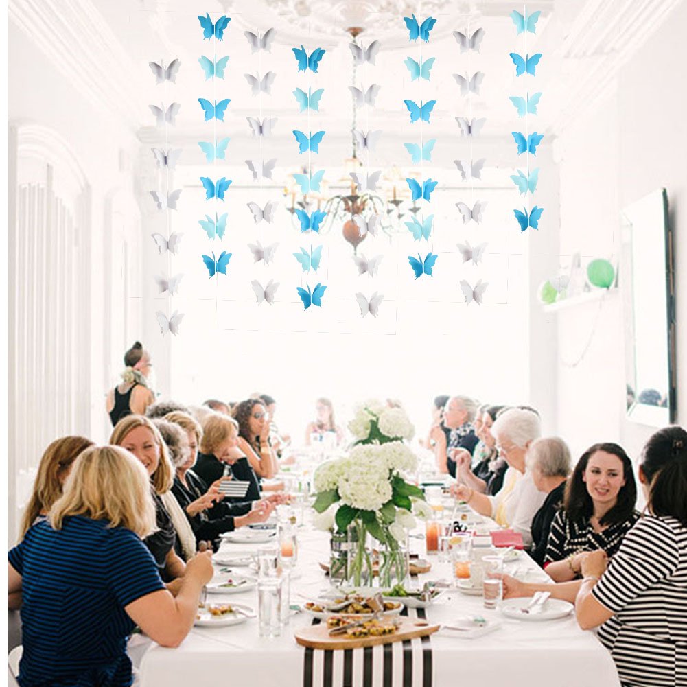 zilue Butterfly Banner Decorative Paper Garland for Wedding Baby Shower Birthday Theme Decor 110 Inches Long Pack of 2 Pieces Blue
