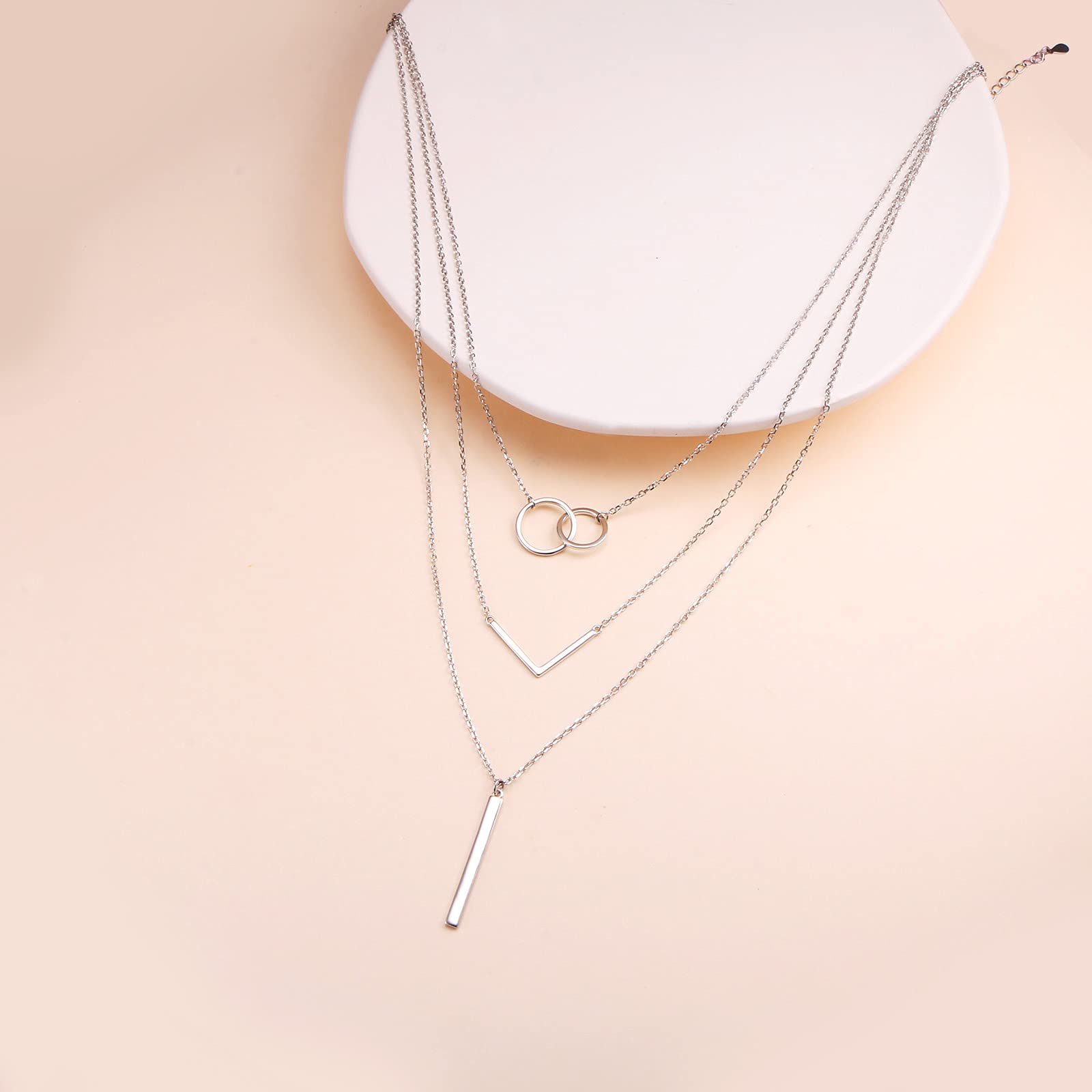 JZMSJF Layered Necklaces for Women S925 Sterling Silver Double Circles 3 Layer Choker Necklaces Jewelry Gift