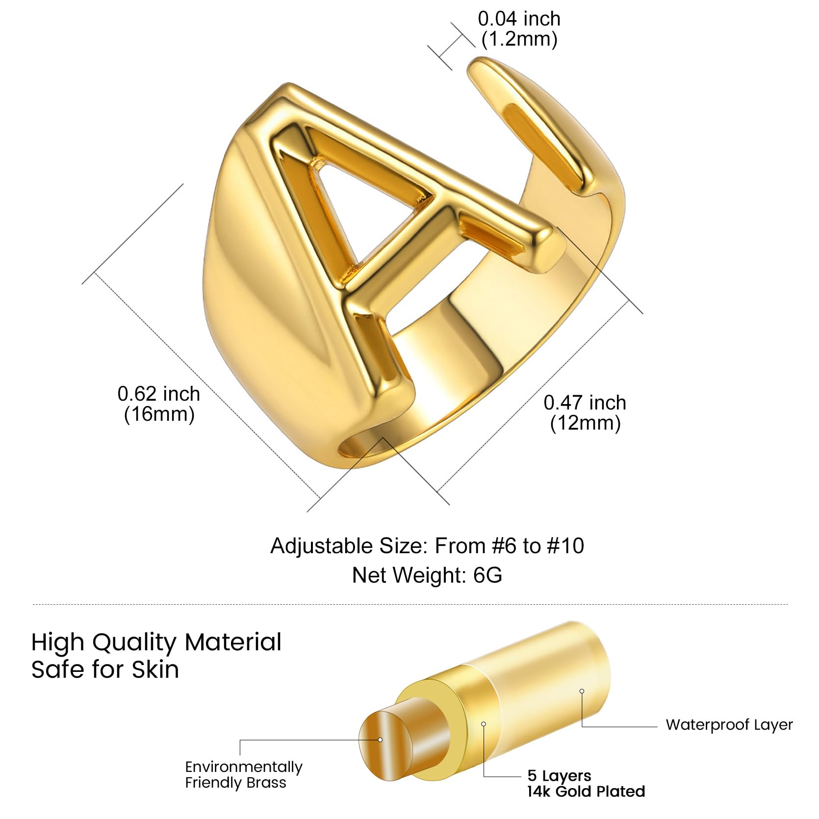 Gold Initial A Rings for Women, GoldChic Jewelry Letter Adjustable Ring Womens Statement Rings for Party, Women’s Alphabet Ring Name Jewelry