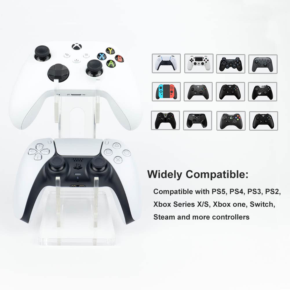 IKPEK Dual Controller Organizer for Desk, Display Controller Stand for PS5/ PS4/ Xbox Series/One X/S/Nintendo Switch Controller, Controller Desk Mount for 2 Packs Game Controller (Crystal Clear)