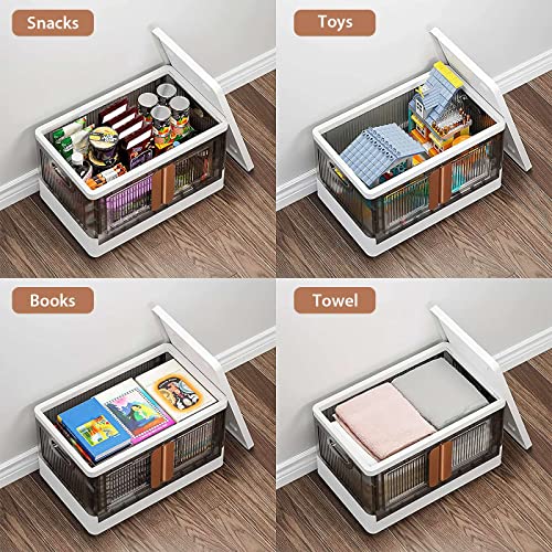 TeqHome Upgraded Storage Bins with Lids, Plastic Collapsible Storage Bins W/Dual Door & Wheels, 8.4Gal Folding Stackable Wardrobe Closet Organizer, Multifunctional Storage Box for Home Office, 2Pack