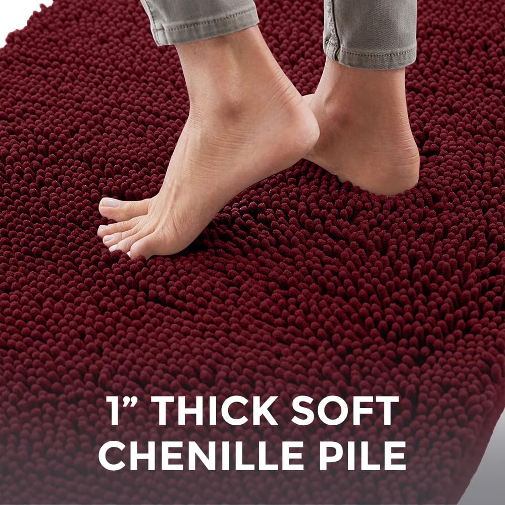 HOME GENIE Muddy Dog Machine-Washable Absorbent Soft Chenille Indoor-Doormat, Rubber Backing, Quick Dry Microfiber Mat, Entryway Front Door Mat, Home Entrance Welcome Doormats, 24x17, Maroon