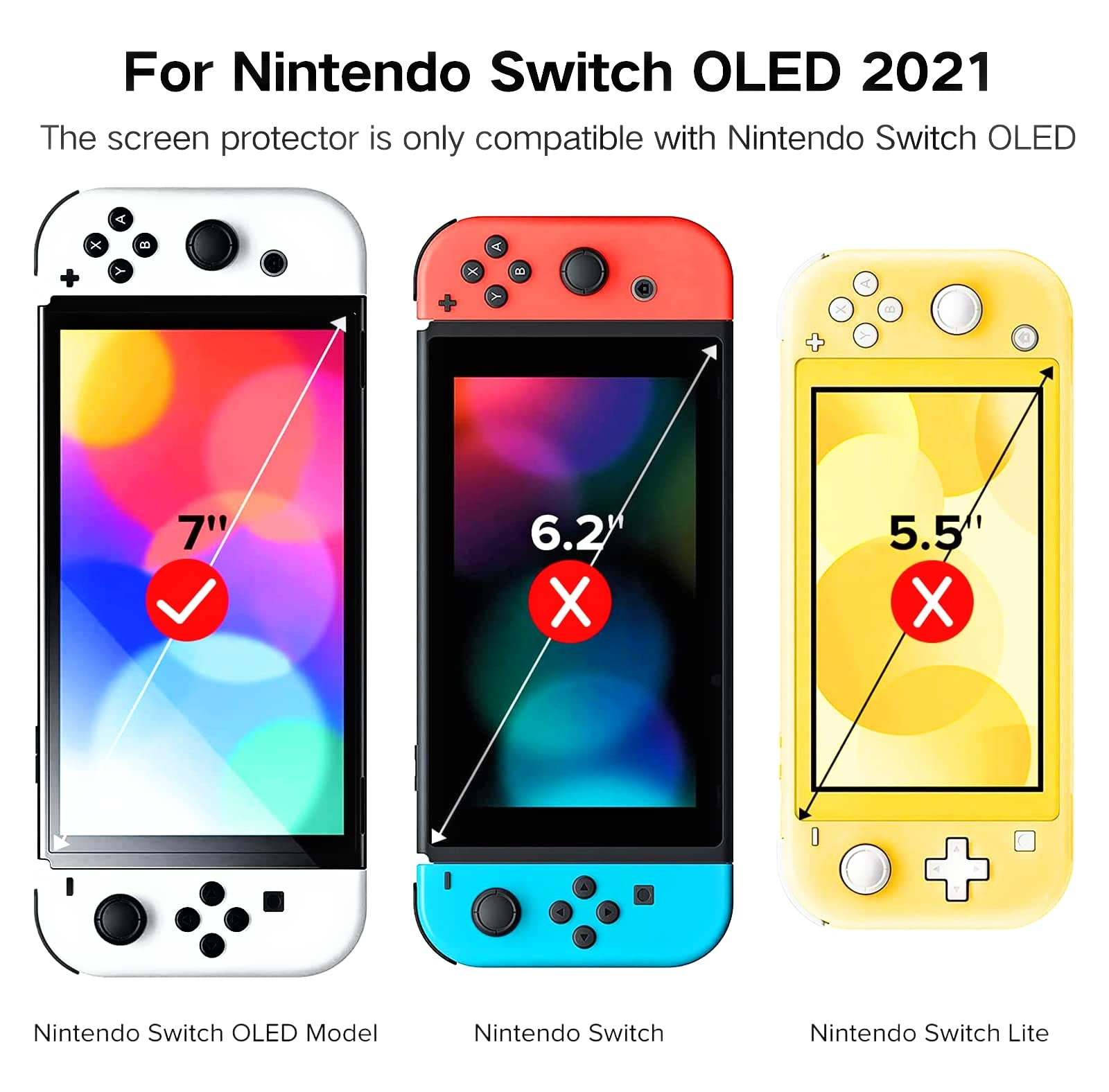 JZW-Shop [3 Pack] Tempered Glass Screen Protector for Switch OLED Model 2021, Transparent HD Clear Anti-Scratch Screen Protector Compatible with Switch OLED