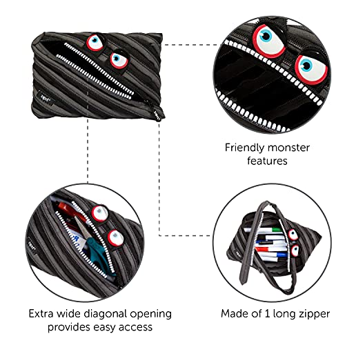 ZIPIT Wildlings Large Pencil Case for Kids | Pencil Pouch for School, College and Office | Pencil Bag for Boys & Girls (Black)