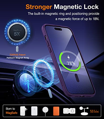 TORRAS Stronger Magnetic for iPhone 14 Pro Max Case with Stand, Compatible with MagSafe, Built in Hidden Kickstand, 10FT Mil-Grade Drop Protection for iPhone 14 Pro Max Case, Translucent Matte Purple