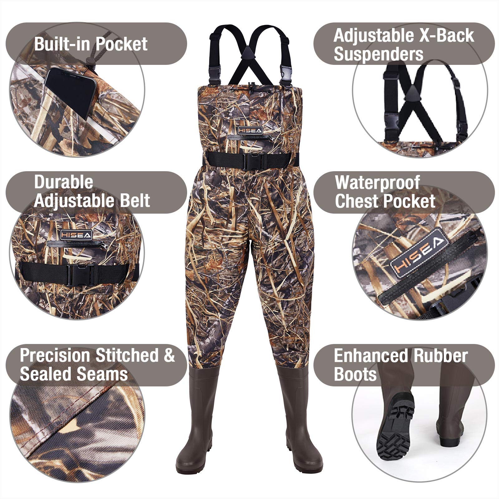HISEA Upgrade Chest Waders Fishing Waders for Men with Boots Waterproof Lightweight Bootfoot Cleated 2-Ply Nylon/PVC