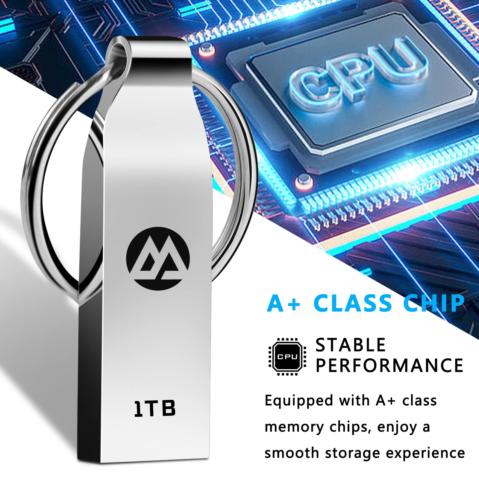 rosarilly USB Flash Drive 1TB Waterproof Thumb Drive Memory Stick Metal USB Drive 1000GB USB Stick with Keychain Jump Drive USB Storage for PC Laptop Computer
