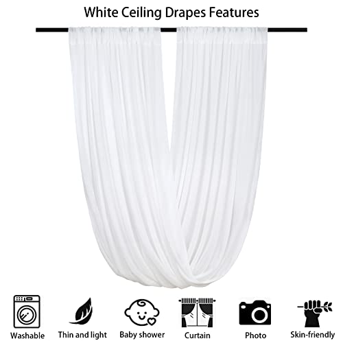 White Ceiling Drape for Wedding 5ft x 30ft Chiffon Arch Sheer Backdrop Curtain for Ceremony Reception Swag Parties Decorations