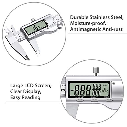Proster Digital Vernier Caliper 6inch/150mm + 32 Feeler Gauges Dial Calipers Electronic Caliper Fractions/Inch/Metric Calipers Measuring Tool for Length Width Depth Inner/Outer Diameter