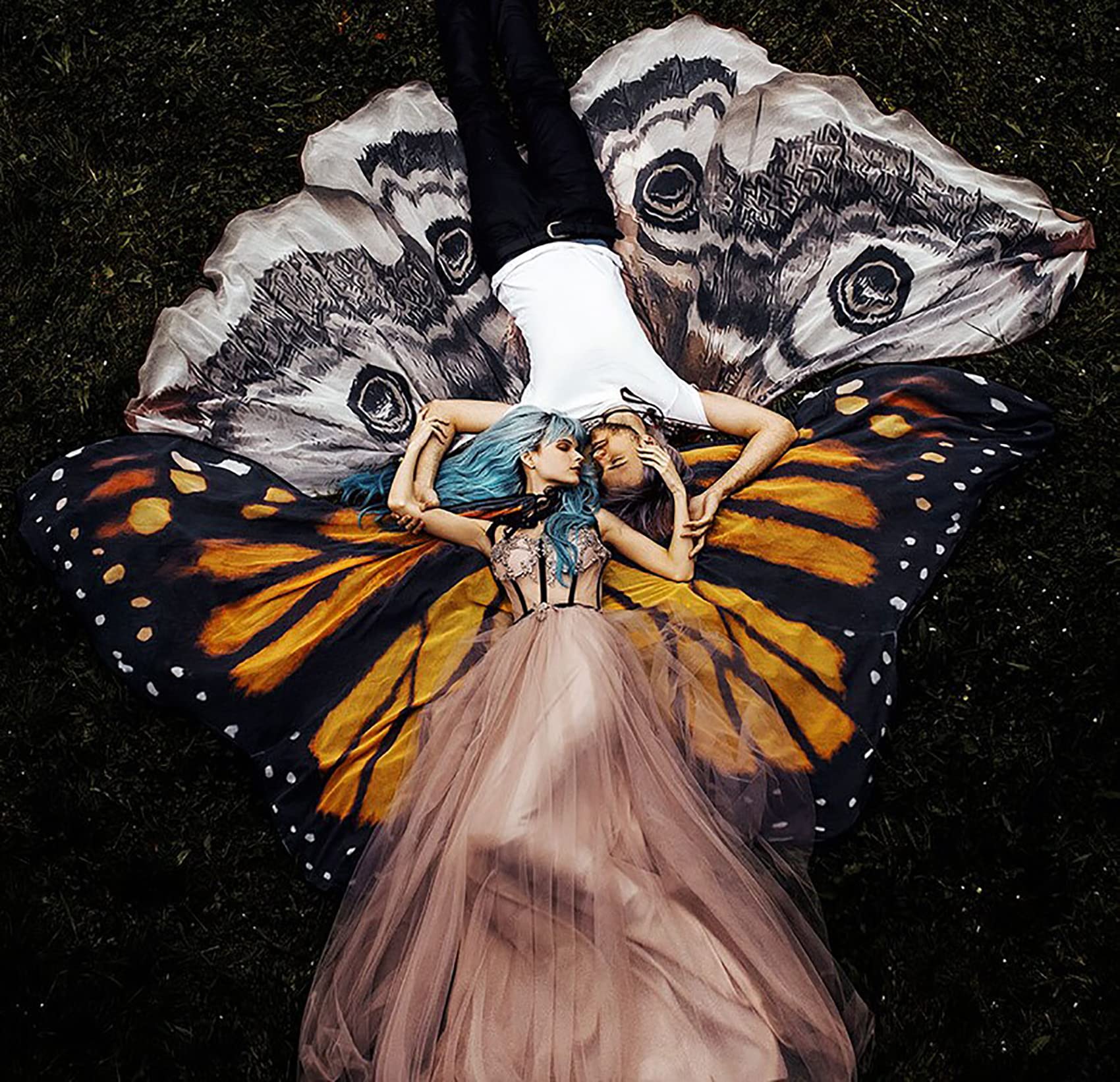 Halloween Butterfly Wings Costume for Women Girls Printed Moth Cape Shawl Wrap Moth Butterfly Cloak(Yellow)