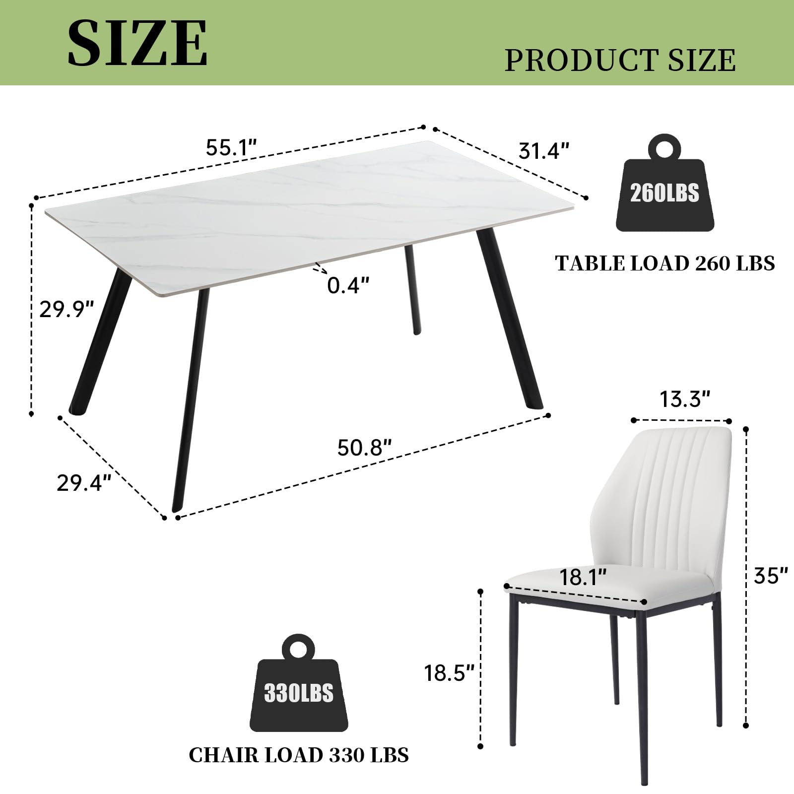 HIPIHOM Modern Kitchen Dining Slate Table and Chairs for 4,5 Pieces Rectangular Dining White Sintered Stone Table and Chairs Set 4 for Home, Kitchen, Living Room, Dining Room (Table+4 Beige Chairs)