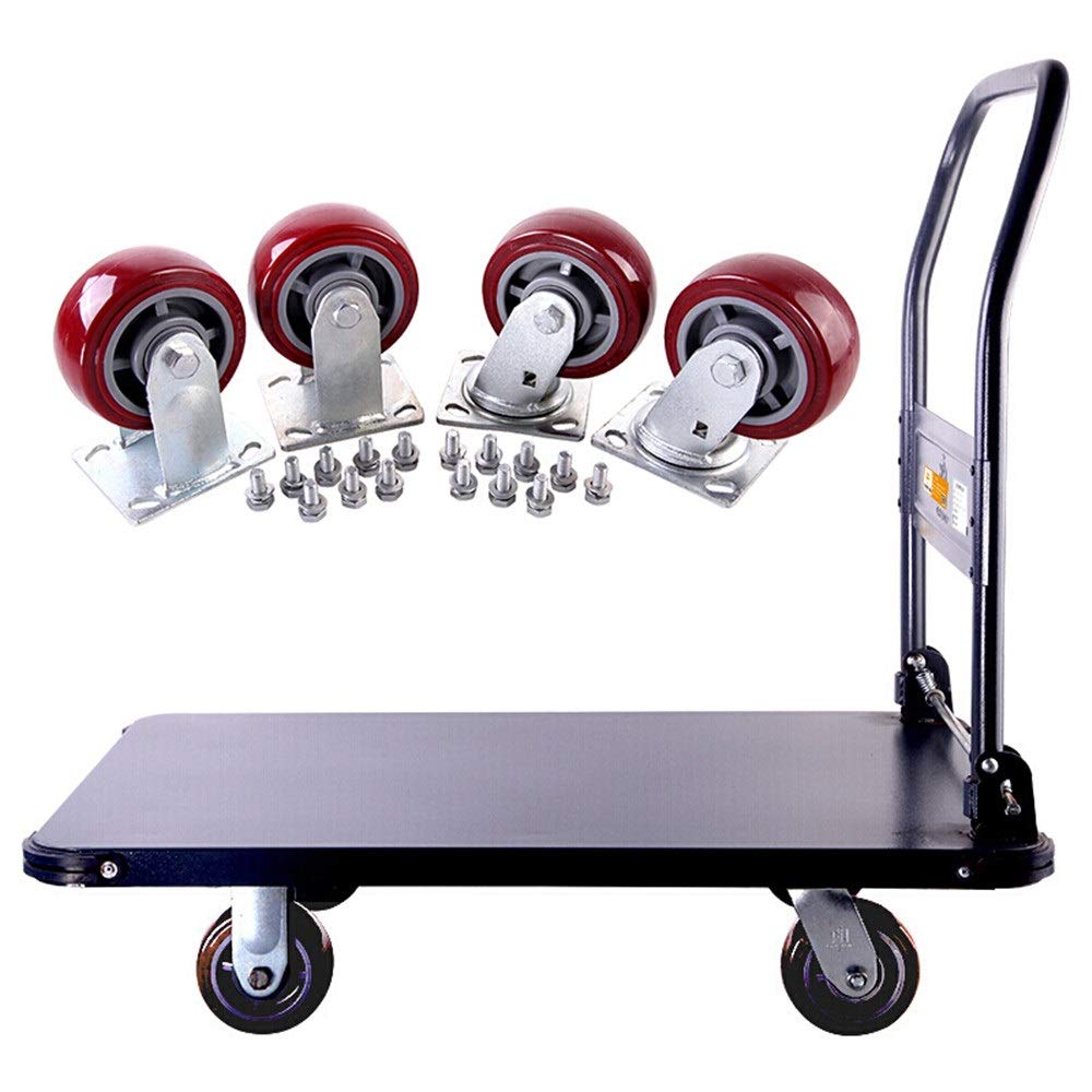 Portable Folding Handcart Flatbed Trolley Truck Trailer Small Trailer Heavy Duty Pure Steel Plate 6090 Weight About 500Kg Large Black Multi Function Folding Handcart