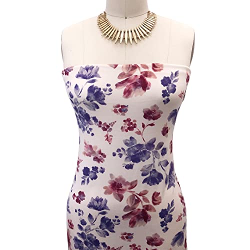 Texco Inc Flowers Poly Spandex Medium Floral Printed DTY Brushed Fabric/4 Way Stretch, Champagne Lavender 5 Yards
