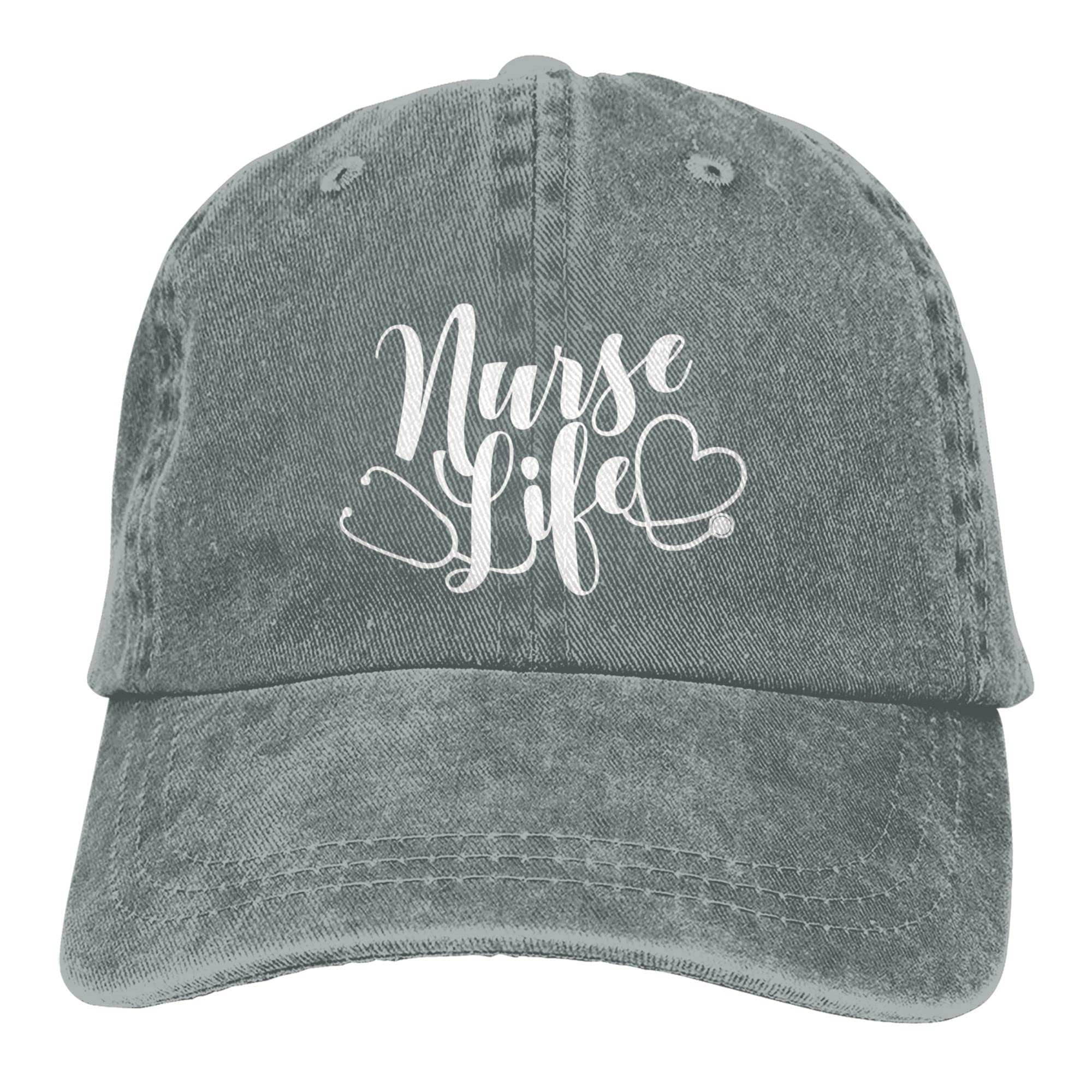 NVJUI JUFOPL Unisex Nurse Life Hat, Adjustable Washed Baseball Cap for Men Women Gray