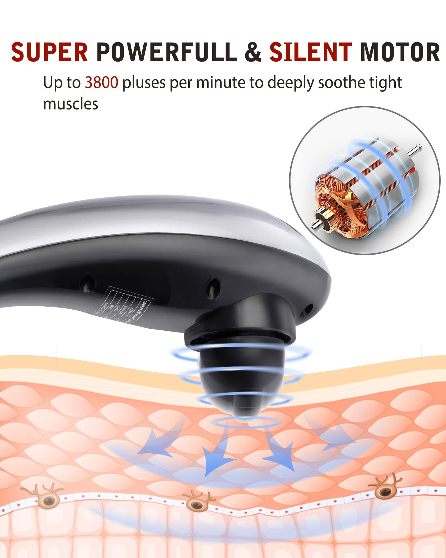 Handheld Deep Tissue Massager Percussion Massage Machine for Muscles Back Neck Shoulder Leg- Hand Held Electric Back Massager for Neck and Back Full Body Pain Relief and Relaxation