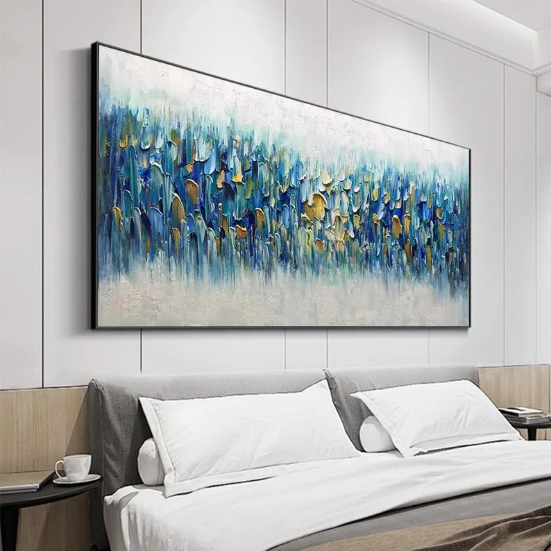 Handmade Large Abstract Oil Painting Original Textured Boho Teal Fancy Acrylic Artwork Canvas Wall Art Home Decor (Un-framed,24x48inch-60x116cm)
