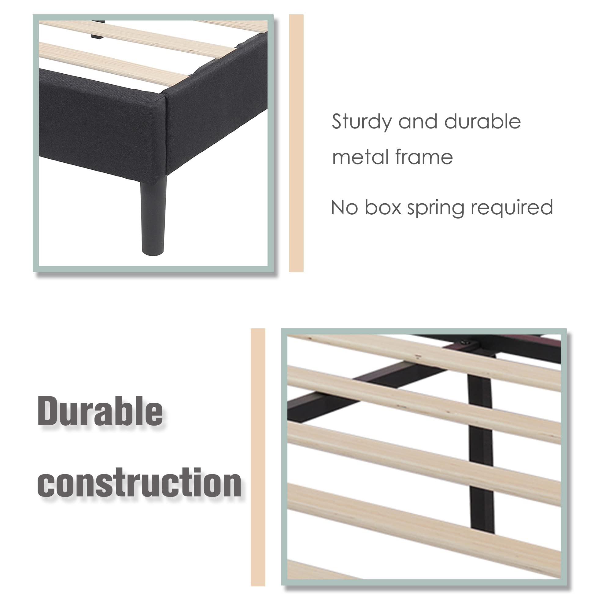 Gruwans Upholstered Bed Frame Queen with Wingback Headboard/No Box Spring Needed/Wooden Slat Support/Easy Assemble/Yellow