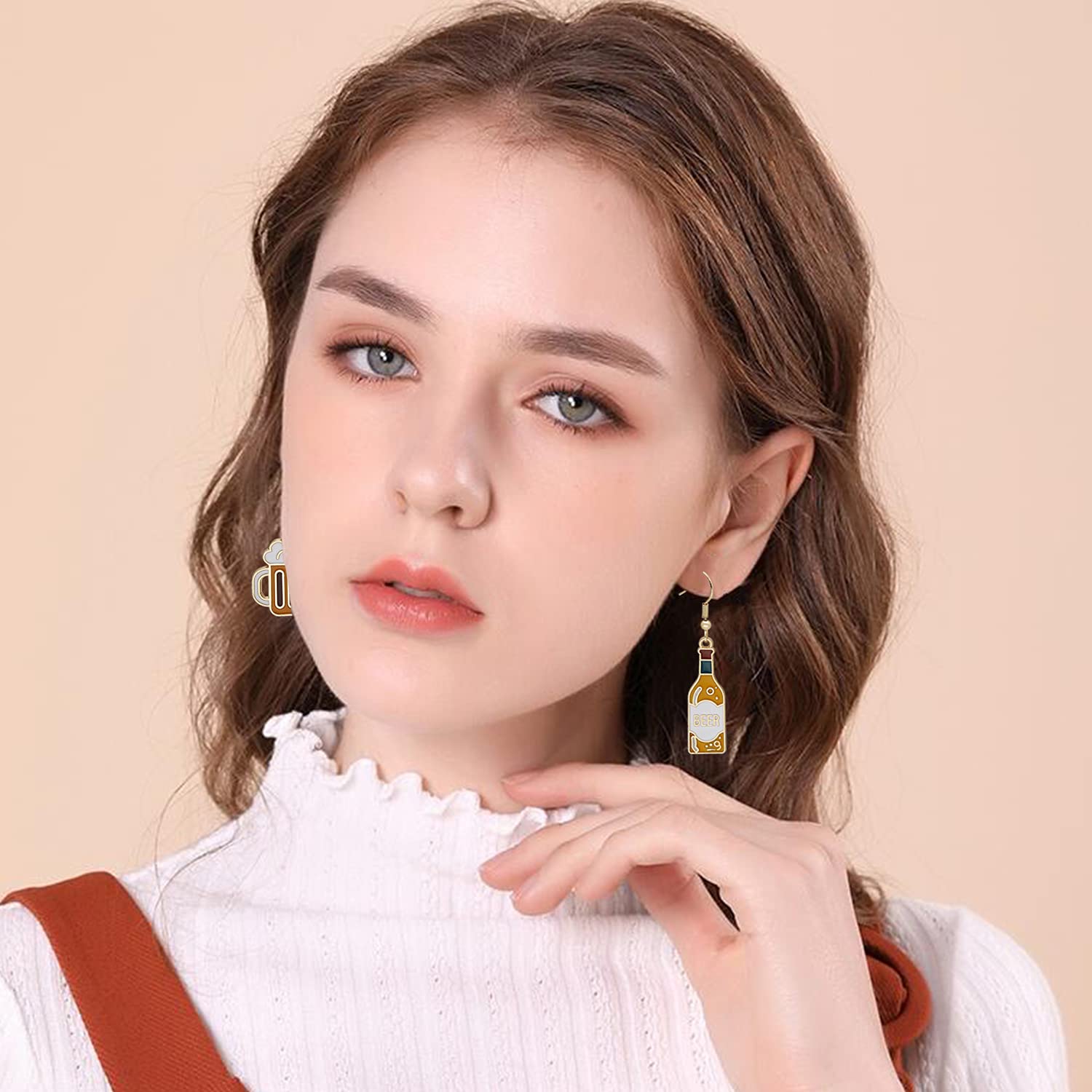 KaFu Cute Unique Beer Cup Bottle Dangle Drop Earrings Miniature Beer Earring Beer Drinker Gift For Her Beer Jewelry for Women Statement Jewelry (beer)