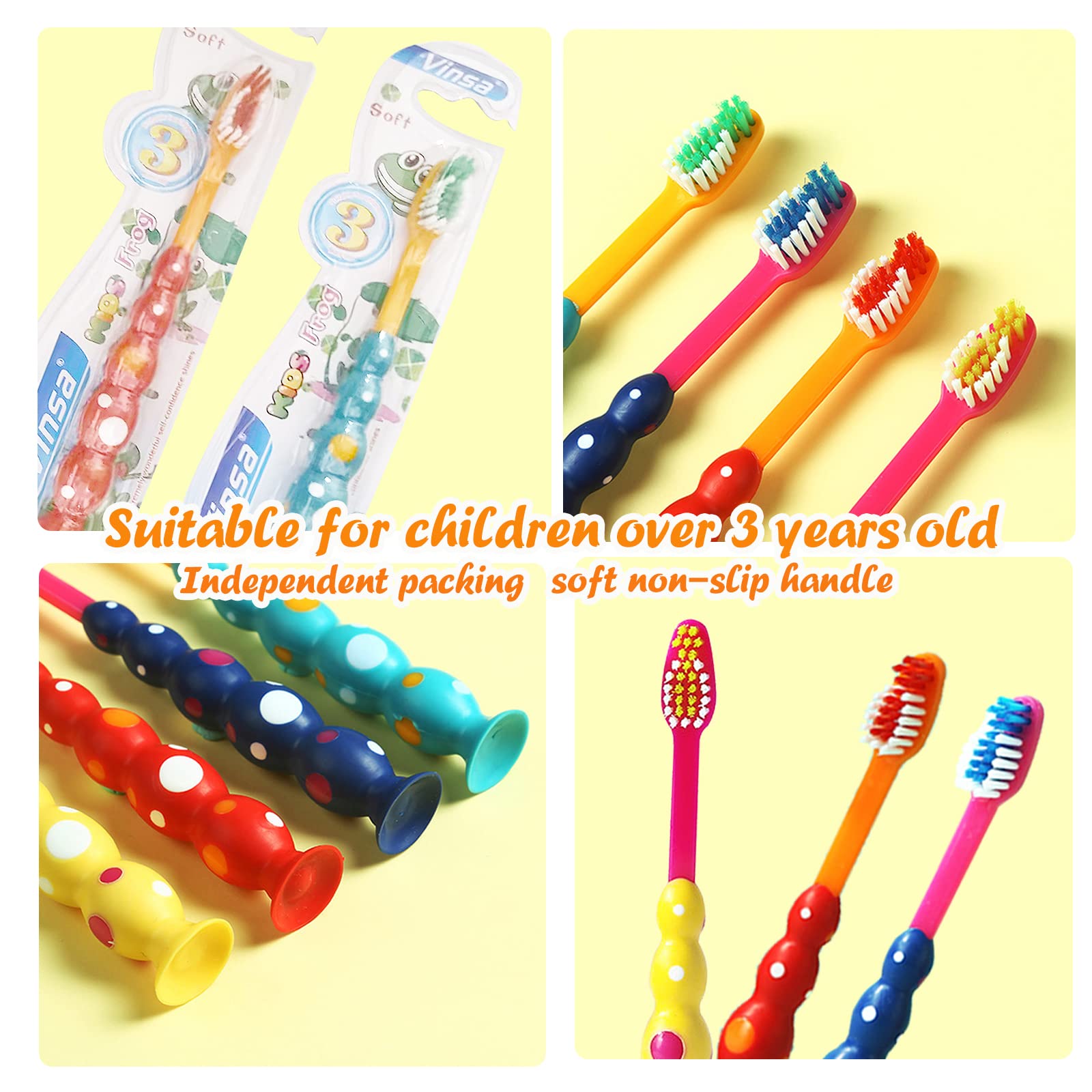 Pasuwisma Kids Toothbrush 6 Pack ,Suction Cup for Fun Storage,Extra Soft Bristle Toothbrushes for Kids