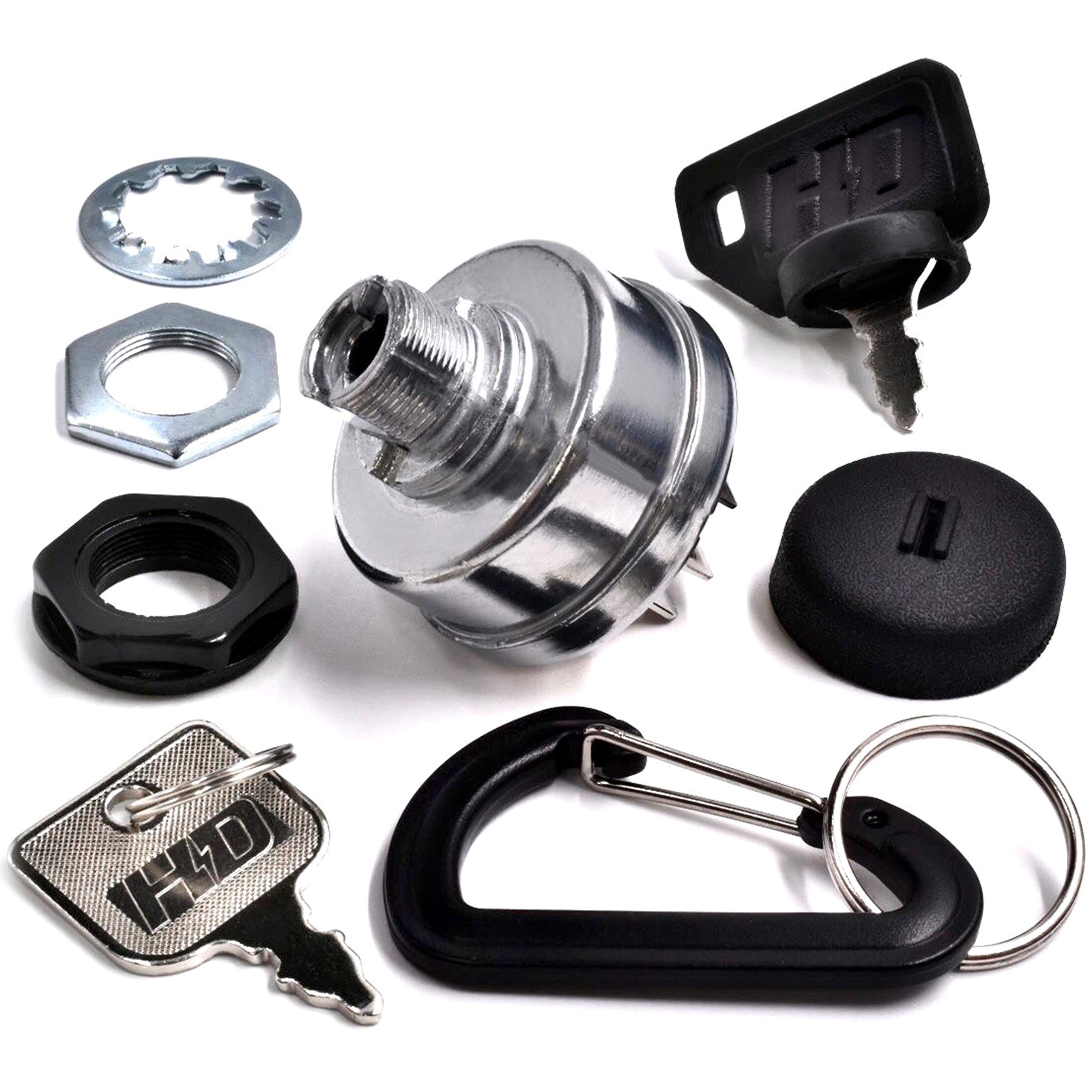 HD Switch Starter Ignition Switch Replaces John Deere AM119111, STX38 (Black Deck) STX46, Sabre Scotts S1642 SN#0-035000 S1742, S2046 SN#0-30000 - Ultimate Dual Protection Upgrade - 2 Keys & Carabiner