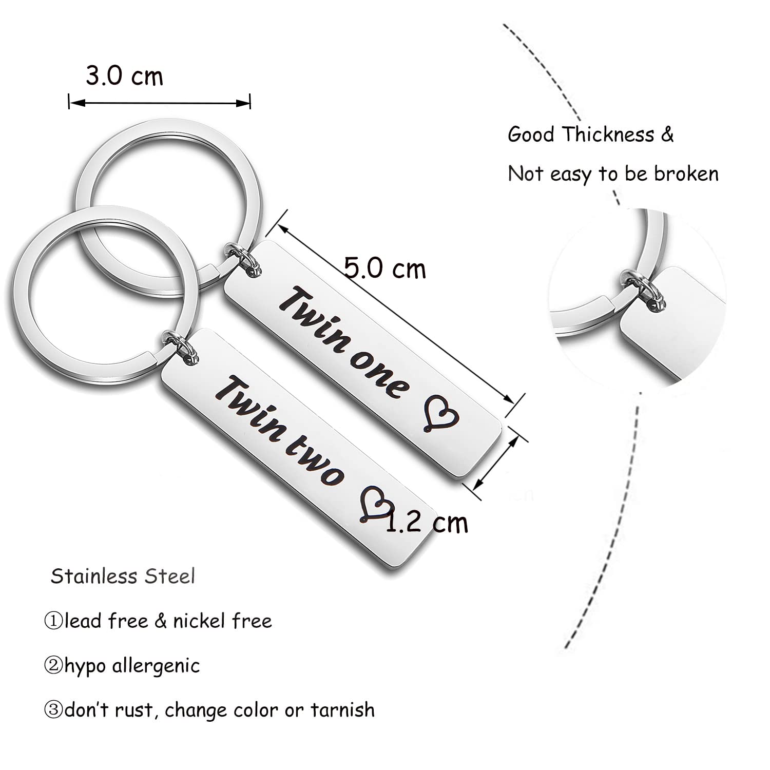 Gzrlyf Twins Keychain Twin One Twin Two Keychain Set Twins Gifts for Twins Sister Twin Brother Gift