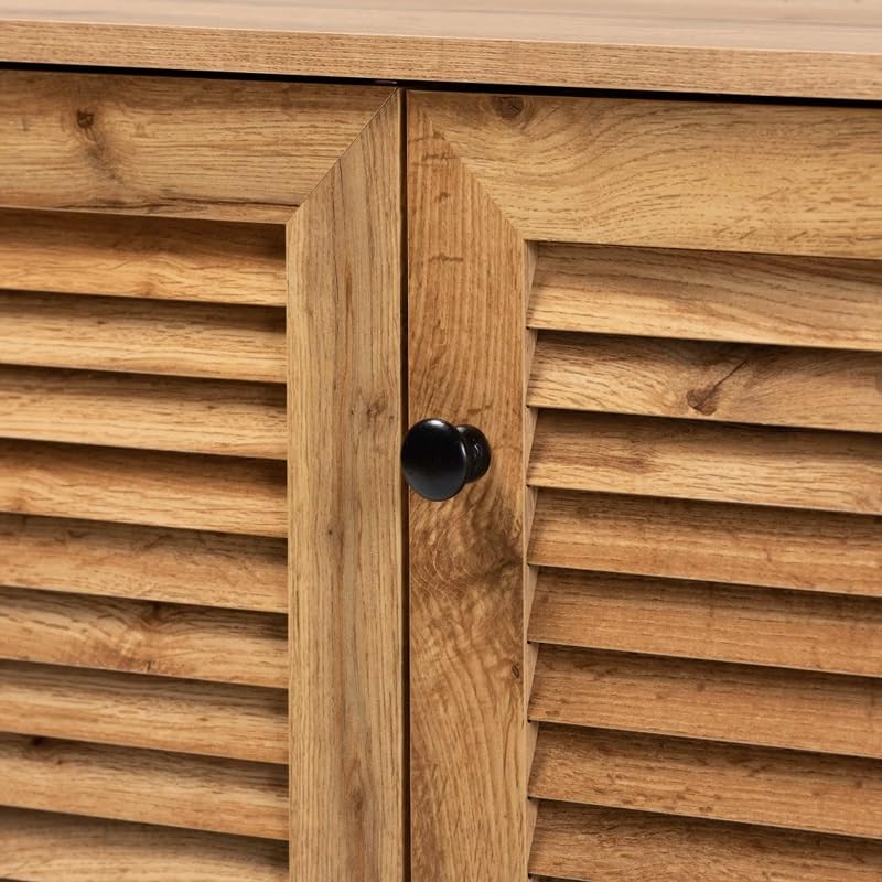 HALOU Shoe Cabinet Oak Finished Wood Three Doors Breathable Shoe Cabinet Foyer Corridor Furniture