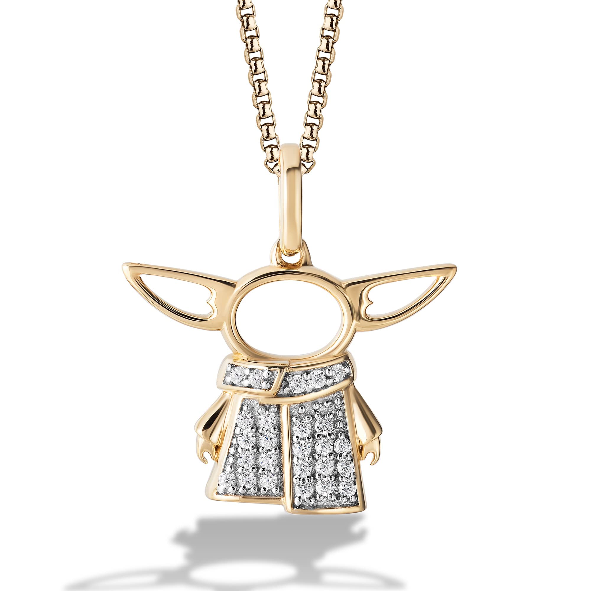 Jewelili Star Wars⢠Fine Jewelry Grogu⢠Women's Pendant 1/10 Ct.Tw. White Diamonds 10K Yellow Gold
