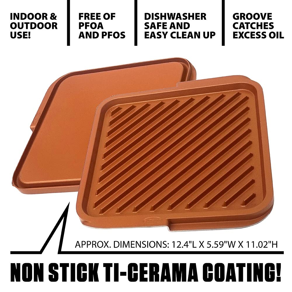 Gotham Steel This Classic Nonstick Double Grill Griddle Pan, Brown Reversible with Ti-Cerama Coating, Perfect for BBQs and More – As Seen on TV, lARGE