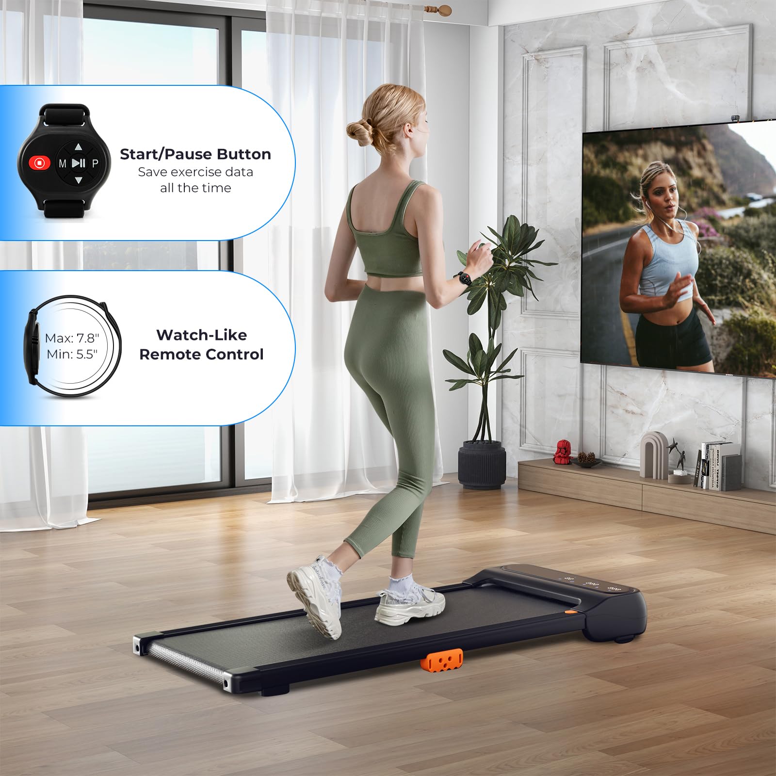 GYMAX Walking Pad, 2 in 1 Under Desk Treadmill for Home with Watch Remote Control, LED Display, 12 Preset Programs & Pause Function, Portable Compact Running Treadmill for Office Small Space