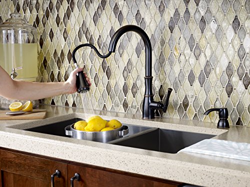 Pfister Wheaton Kitchen Faucet with Pull Down Sprayer and Soap Dispenser, Single Handle, High Arc, Tuscan Bronze Finish, GT529WH1Y, Large