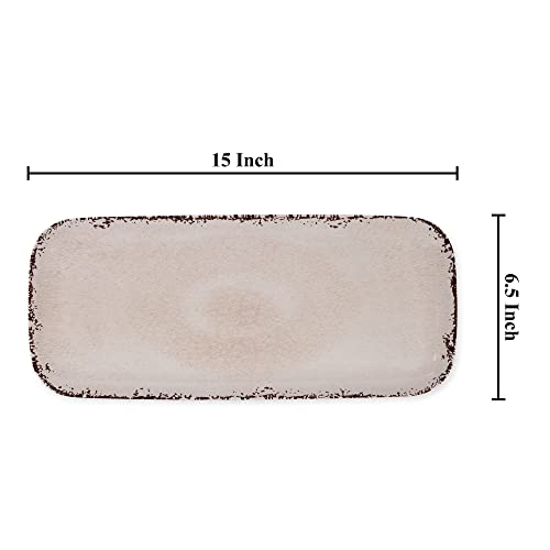 UPware 15 Inch Melamine Rectangle Serving Tray, BPA Free Food Tray (Crackle Cream)