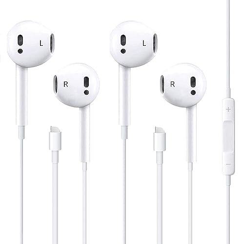 rosyclo 2 Pack Lightning Wired Earbuds Headphones, iPhone in-Ear Stereo Headphones Built-in Microphone Volume Control Earbuds Compatible iPhone 13/12/11/X/8/7/iPad iOS White
