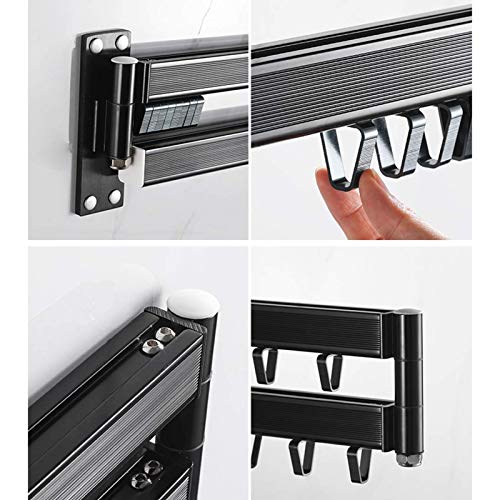 Wall-Mounted Collapsible Clothes Pole Outdoor Balcony Multifunctional Clothes Hanger Invisible Folding Drying Hanger Adjustable(Color:Black,Size:52.5x8.4x18cm)