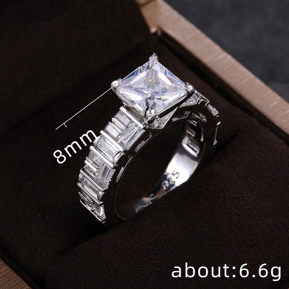GUIDECUN Princess Cut Simulated Diamond Ring, French Baguette Emerald Cut Side StoneCubic Zirconia Stone Promise Engagement Ring for Women (US Size 6)
