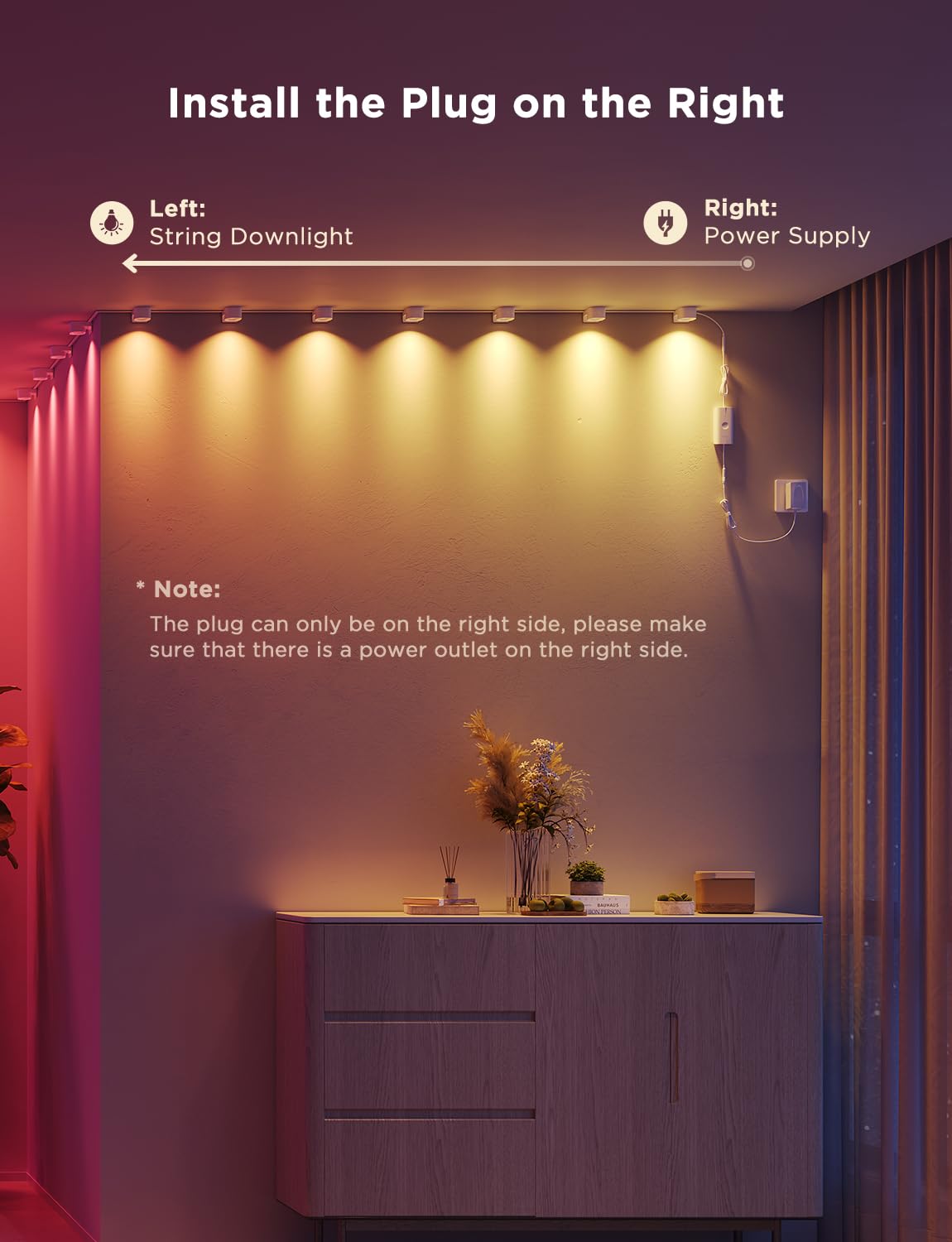 Govee RGBIC String Downlights, Smart LED String Lights Works with Alexa, Color Changing Indoor Wall Light Fixture for Party, New Year & Daily, Music Sync, 9.8ft with 15 LEDs, White