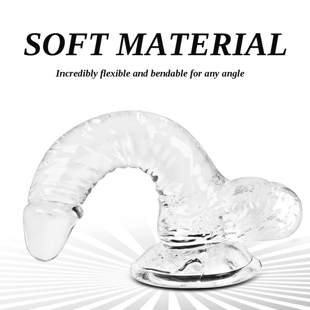 Hands-Free Pleasure with a Clear Suction Cup Dildo - Realistic 8.2 Inch Design with Curved Shaft and Balls for G-spot and Anal Stimulation.
