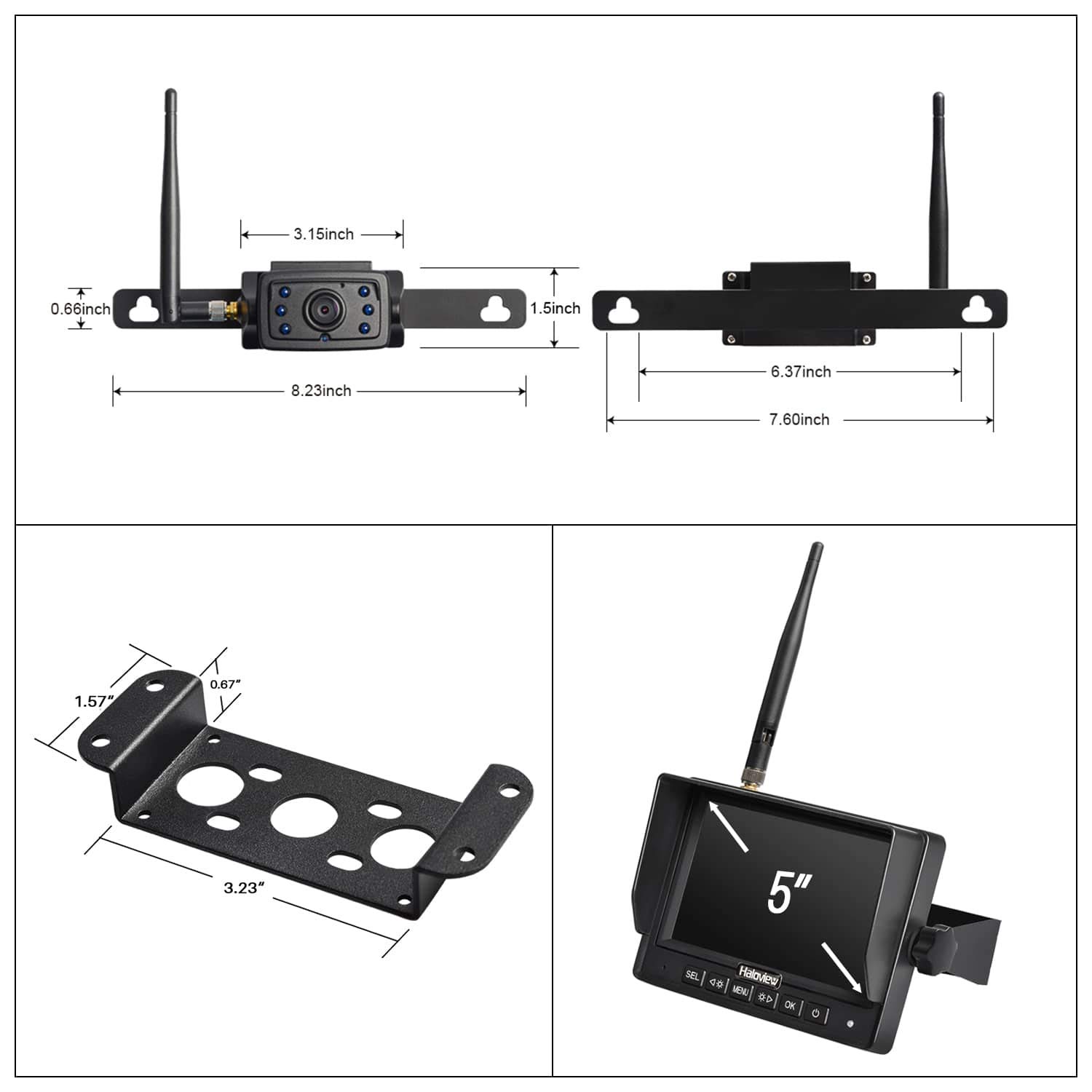 Haloview MC5111 5'' 720P HD Digital Wireless Backup Camera System 5'' LCD Rear View Monitor and IP69K Waterproof Reversing Built in DVR Kit for Trucks/Trailer/Bus/RVs/Pickups/Camper/Vans