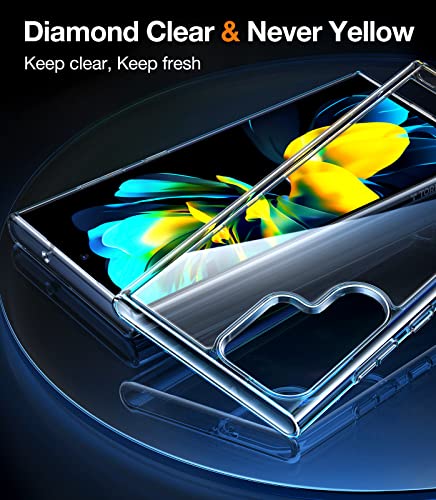 TORRAS Diamond Clear Designed for Samsung Galaxy S23 Ultra Case, [Never Yellowing][Military Grade Anti-Drop] Hard Back Soft Slim Thin Shockproof Phone Case for Galaxy S23 Ultra 6.8", Crystal Clear