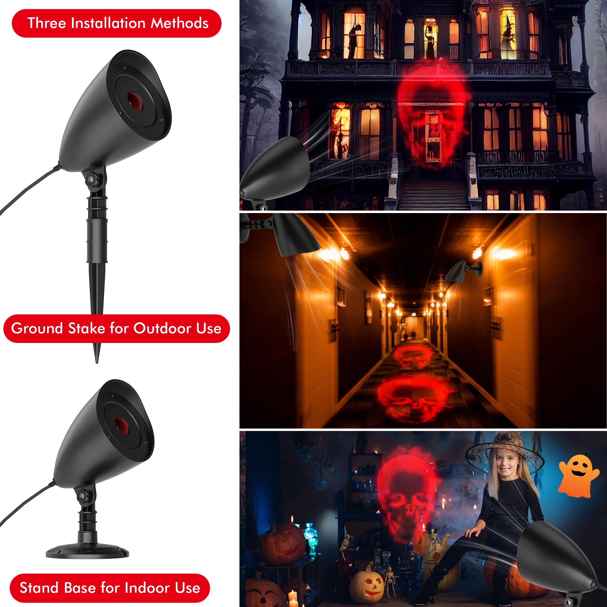 Halloween Projector Lights Outdoor GYLEFY Halloween Christmas Decorations Lights 3D Dynamic Skull Halloween Window Projector Waterproof Spooky Projector Lights Skeleton Scary Props Graveyard Indoor
