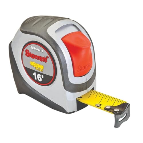 Starrett Exact Plus Retractable Imperial Pocket Tape Measure with Nylon Coating and Black Anodized Steel Belt Clip - 1.06" Width x 16' Length - KTXP106-16-N