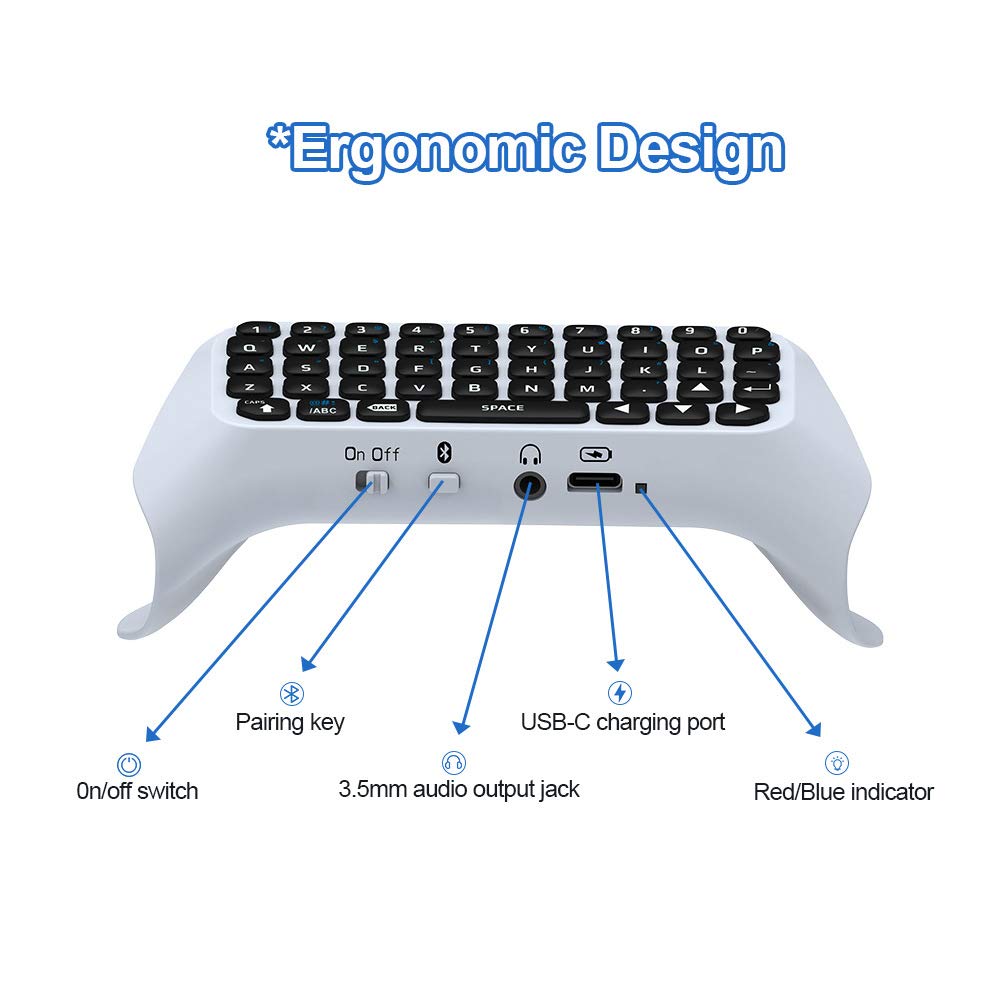 GOTRUTH Controller Keyboard for PS5, Gamers Digital Mini Bluetooth Keyboard Chatpad for Playstation 5 for DualSense Controller, Used to Chat with Playes in Games (White)