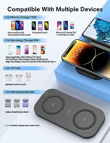Wireless Charging Pad, JoyGeek Dual Wireless Charger for iPhone 14 Plus/14 Pro/14/13 Pro Max/Pro/Mini/12,Airpods 3/2,Wireless Phone Charger for Samsung S22/S21,24W Fast Wireless Charger(Black)