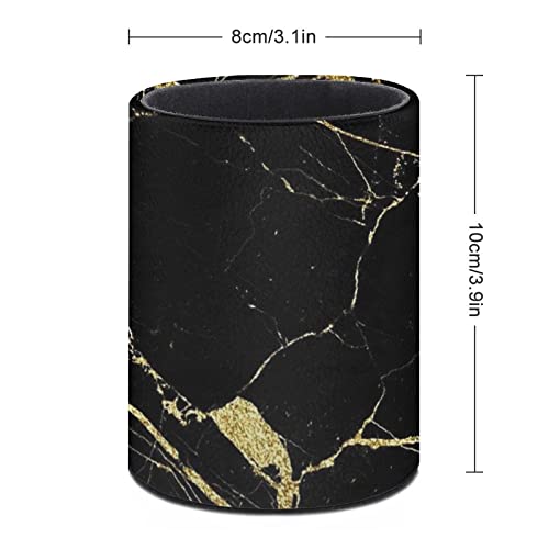 Gold and Black Marble Texture Pen Holder PU Leather Pencil Cup Cute Desk Organizer Makeup Brush Box for Home Office